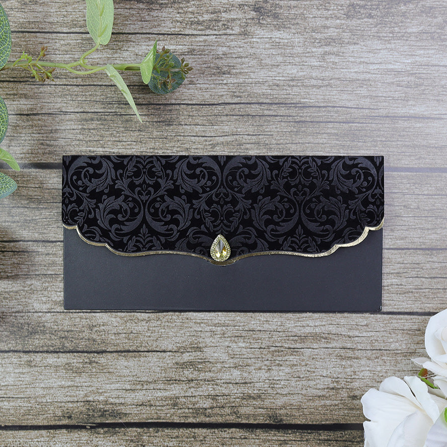 Black Velvet Landscape Pocket Wedding Invitation SC 5567 with Gold Foi ...