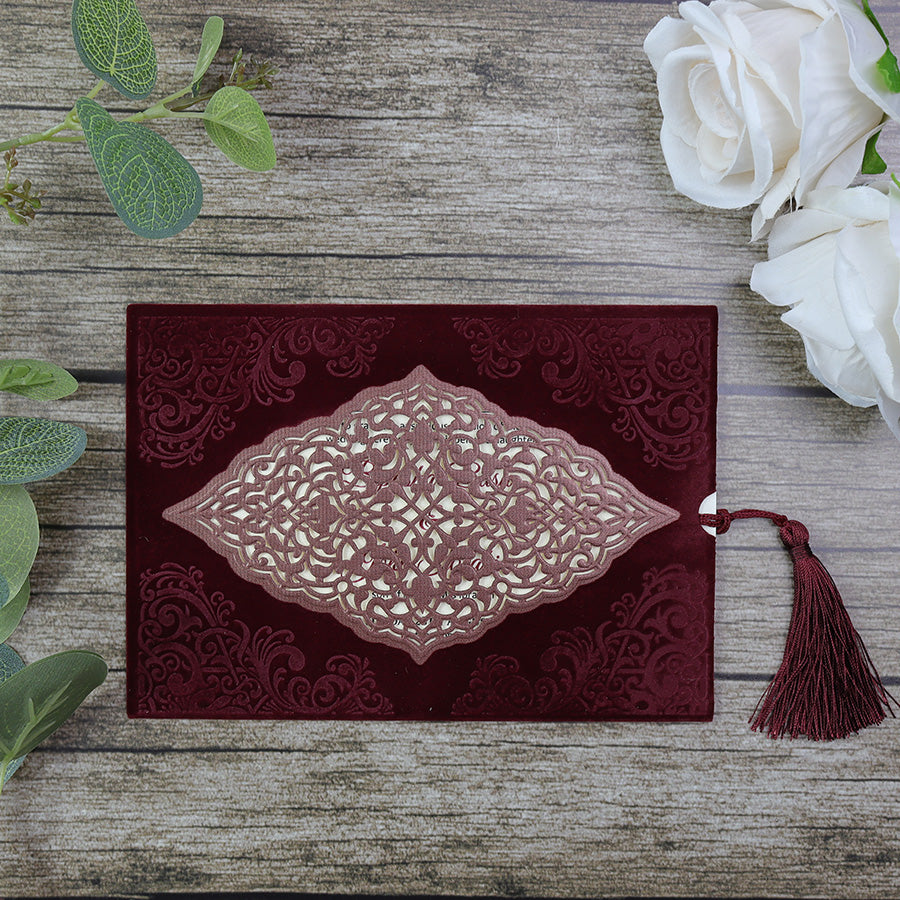 Regal Red Velvet Laser Cut and Embossed Wedding Invitation SC 5568 wit ...