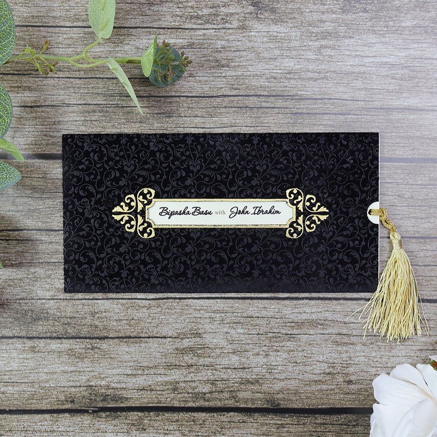 Regal Black and Gold Velvet Pocket Invitation SC 5626 with Tassel – Pe ...