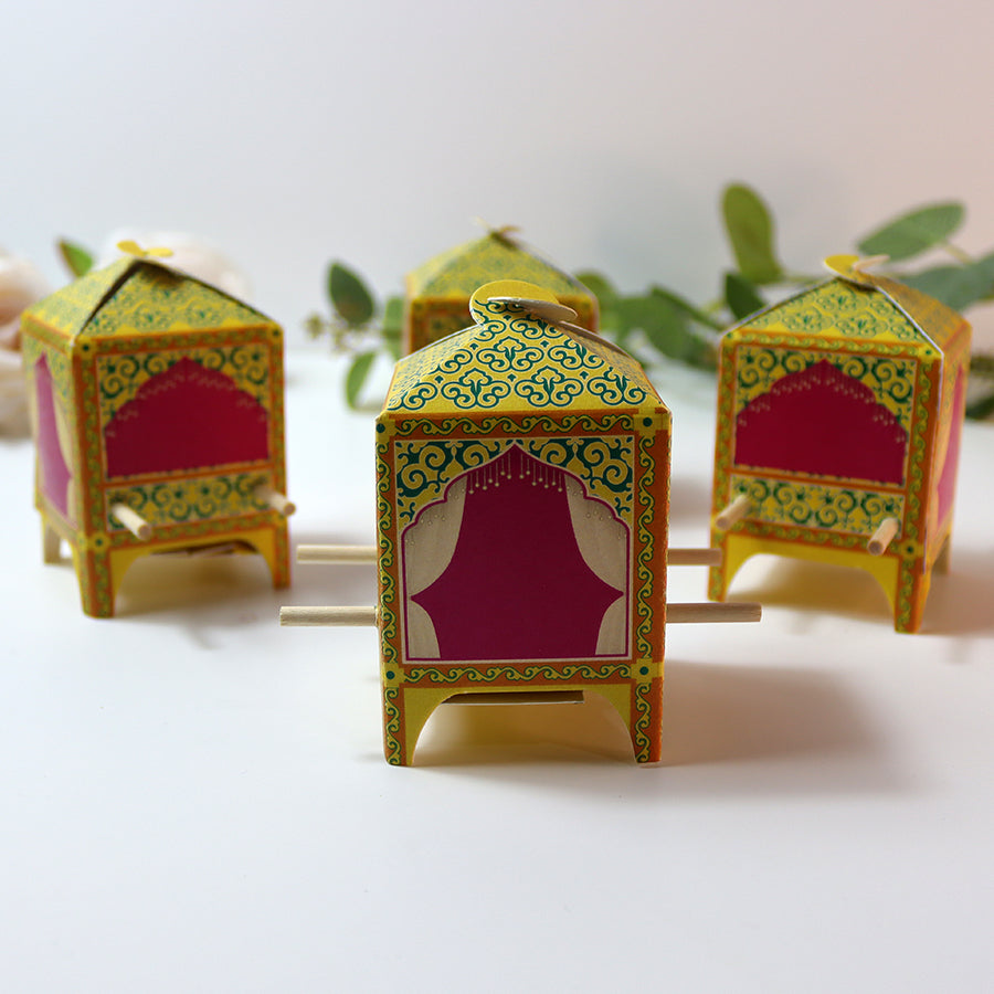 Doli-Shaped Favour Boxes Yellow – Flat Pack Wedding & Mehndi Gift Boxe ...