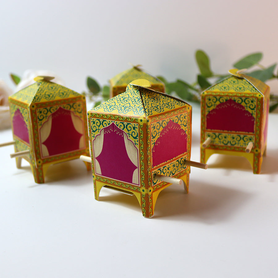 Doli-Shaped Favour Boxes Yellow – Flat Pack Wedding & Mehndi Gift Boxe ...