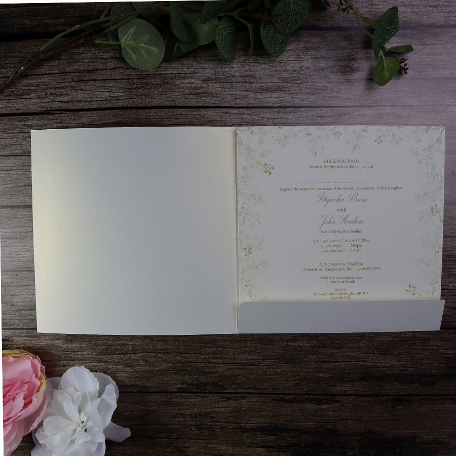 Detailed Floral Design Large Square Asian Wedding Invitation with matc ...