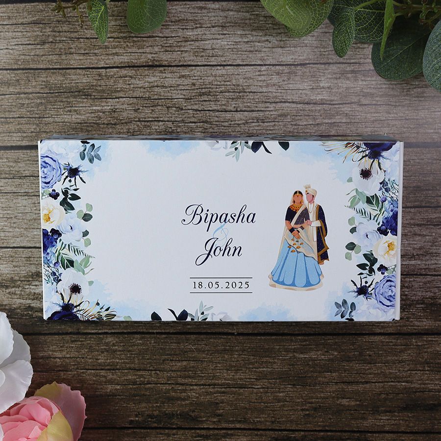 MB 102 Personalized Blue Floral Sweet/Mithai Box - Matching Wedding Th ...