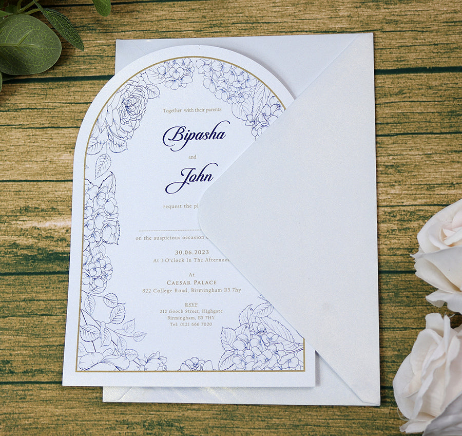 White Arch Blue Floral A5 Invitation ABC 1209 – Shadicards.Com