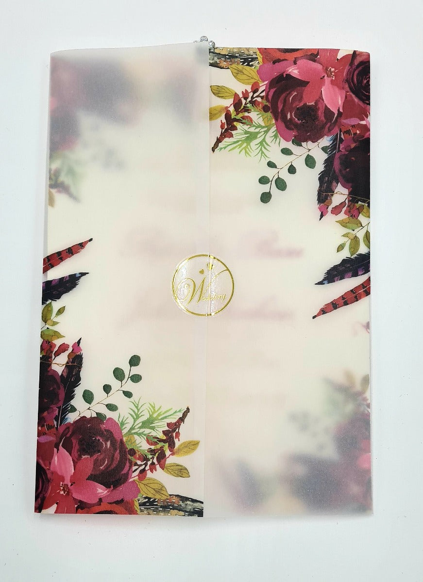 ABC 1098 Bright Pink Floral Translucent Vellum Wrap Overlay A5 Invitat ...