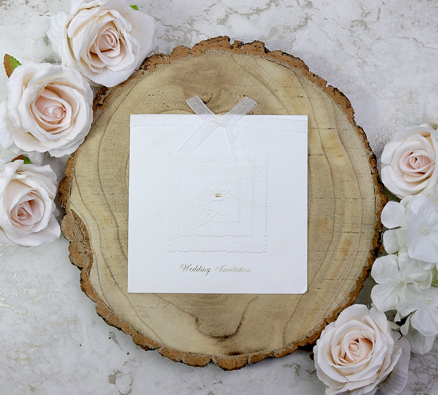 Ivory embossed borders square wedding invitation 2030 – Shadicards.Com