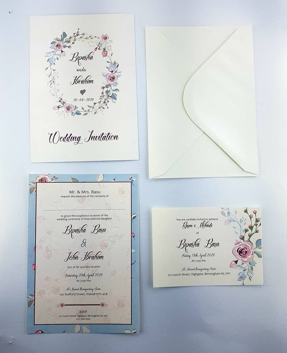 NZ 1003 Teal Floral Wreath Invitation – Shadicards.Com