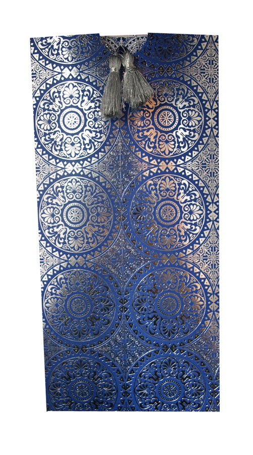 RWB Blue Card Damask Silver Foiled Pocket Invitation with Silver Tasse ...