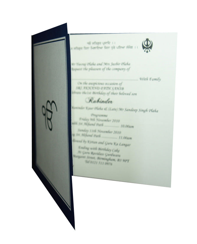 Simple Ek Onkar Silver and Blue Akhand Path Sikh Announcement Invitati ...