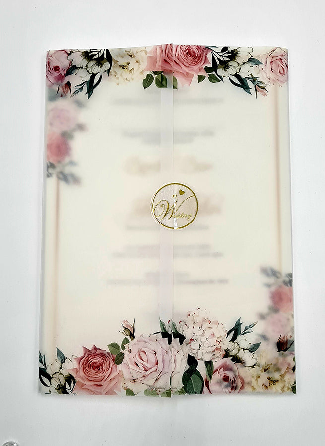 ABC 1096 Peachy Pink Floral Translucent Vellum A5 Invitation – Shadicards.Com