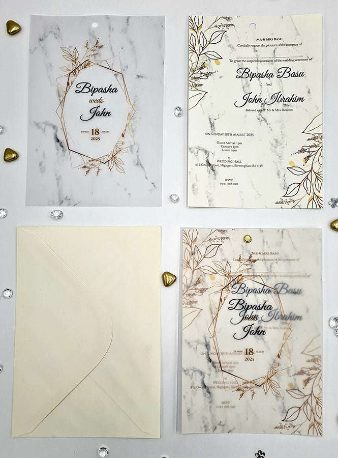 Layered Marble Effect Translucent Floral Vellum Invitation ABC 1170 ...