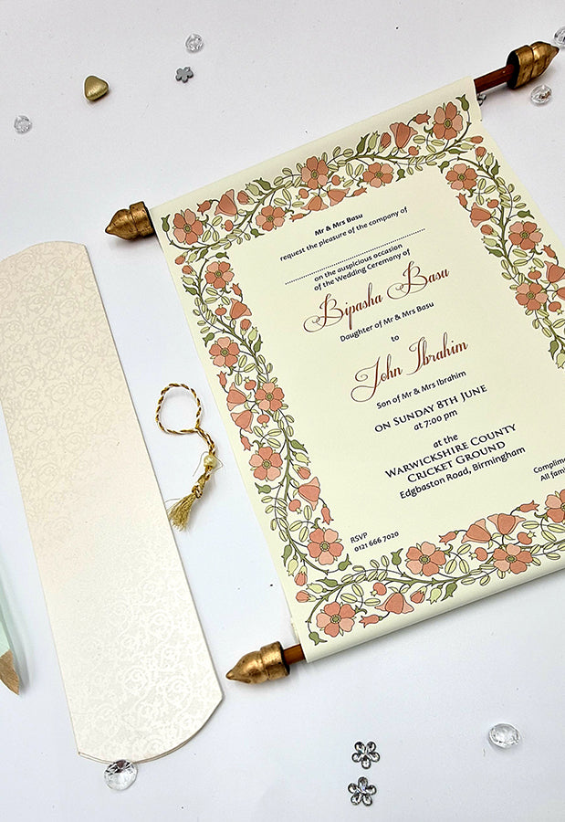 Scroll Gold Floral Wedding Invitation - ABC 1475 – Shadicards.Com