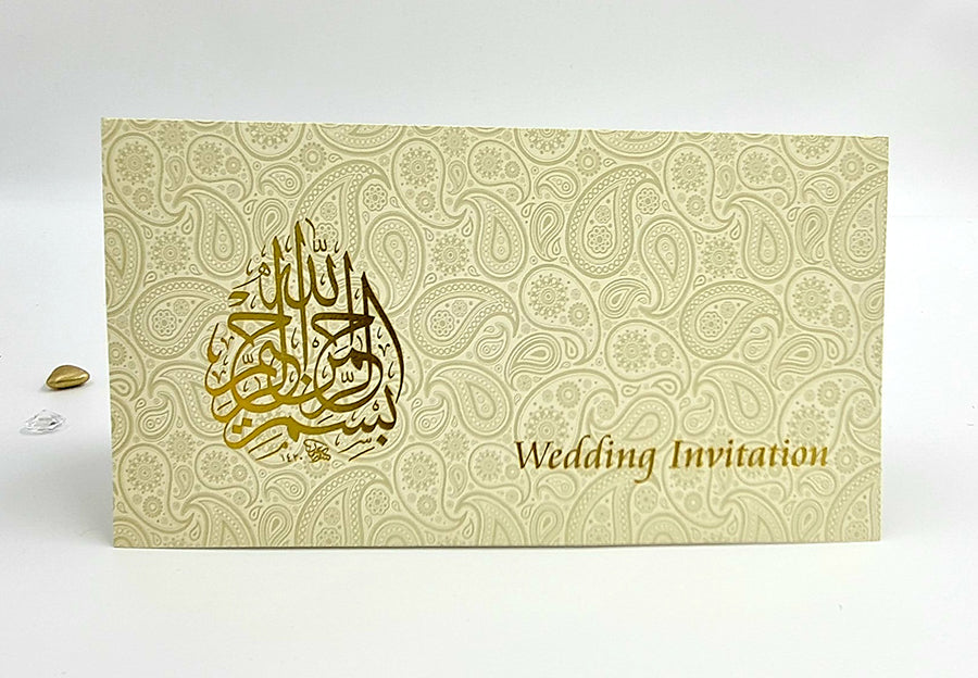 ABC 730M Muslim Invitation - Asian Paisley Background with Gold Foiled – Shadicards.Com