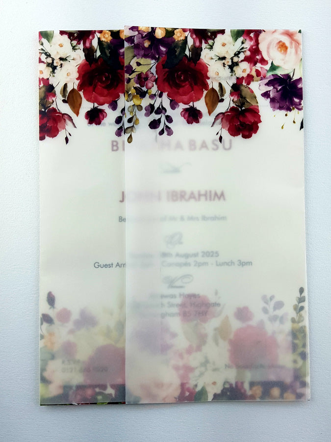 ABC 973 Translucent Maroon Roses Vellum Jacket Wrap Invitation - Elega – Shadicards.Com