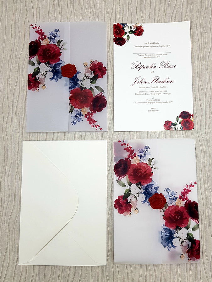 Translucent Floral Vellum Invitation Supplied with Red Wax Seal ABC 10 ...