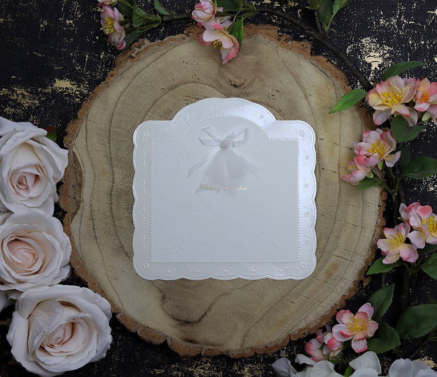 Luxury Embossed Wedding Invitation BW20 – Ecru Single-Fold Card with S ...