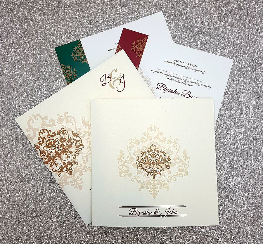 Ivory Elegant Design Large Asian Indian Wedding Invitation with matchi ...