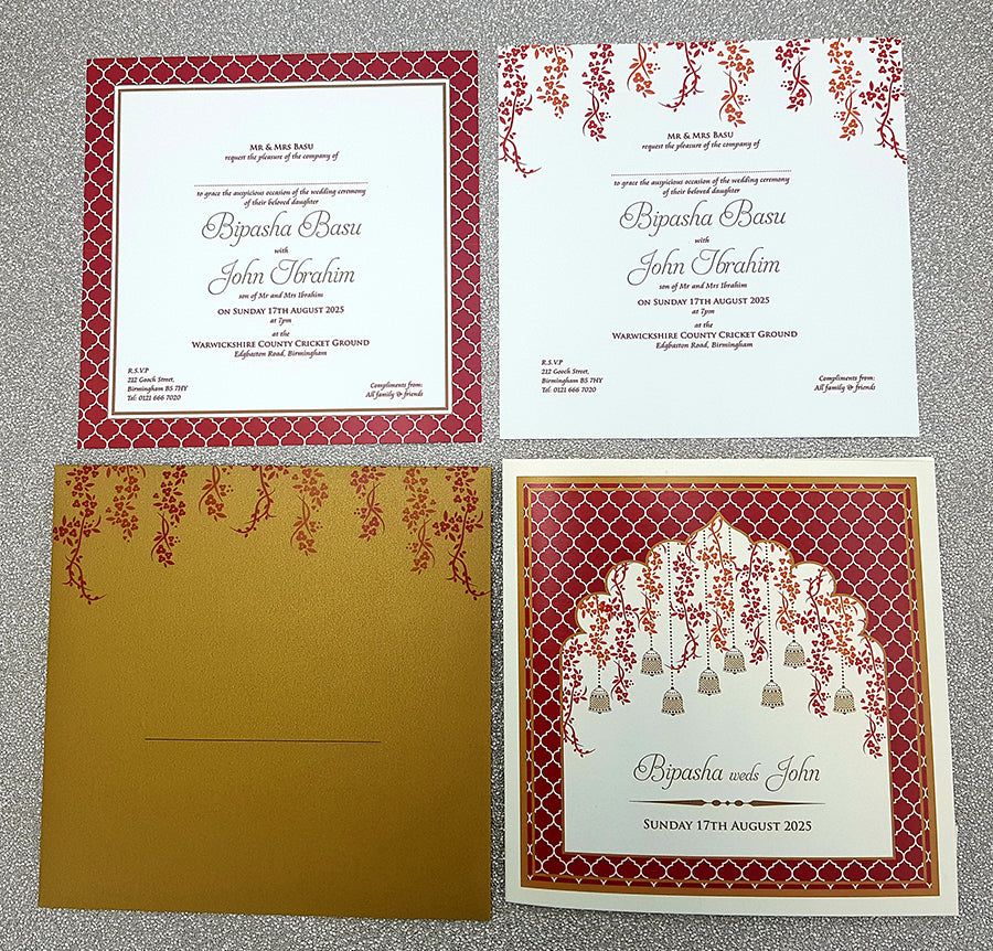 Large Vintage Asian Indian Style Invitation in Maroon with matching en ...