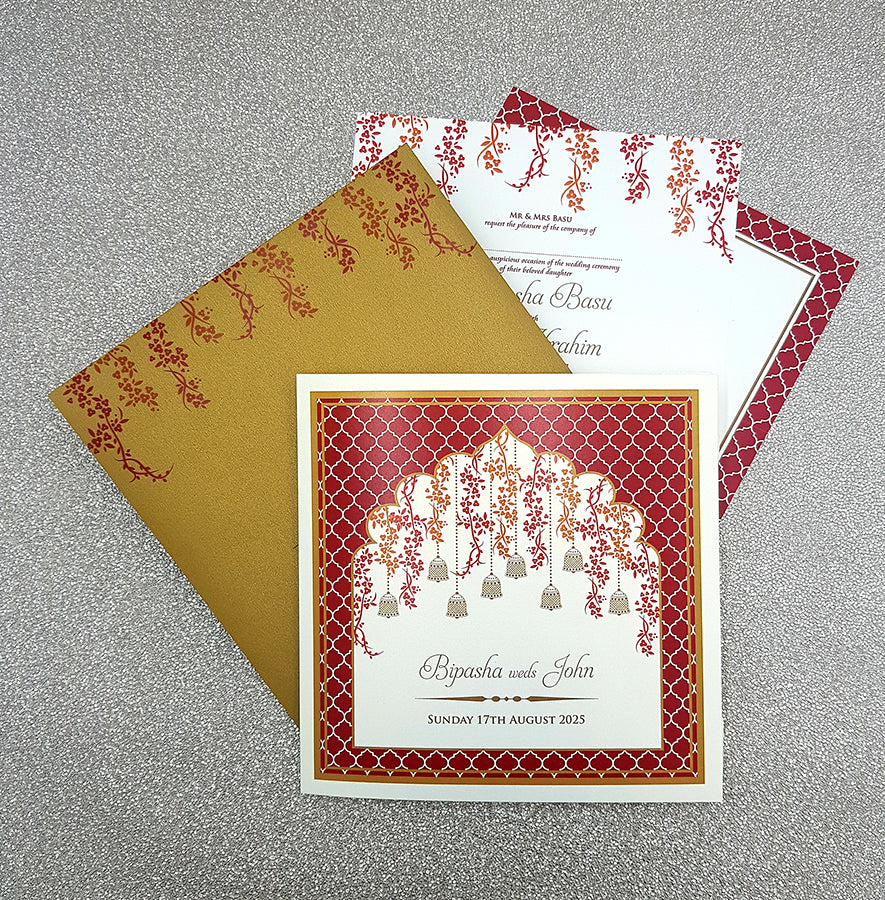 Large Vintage Asian Indian Style Invitation in Maroon with matching en ...
