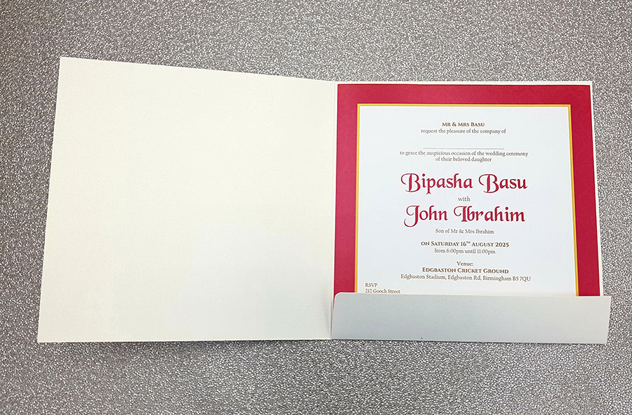 Large Square Red & Gold Asian Indian style Invitation with matching en ...