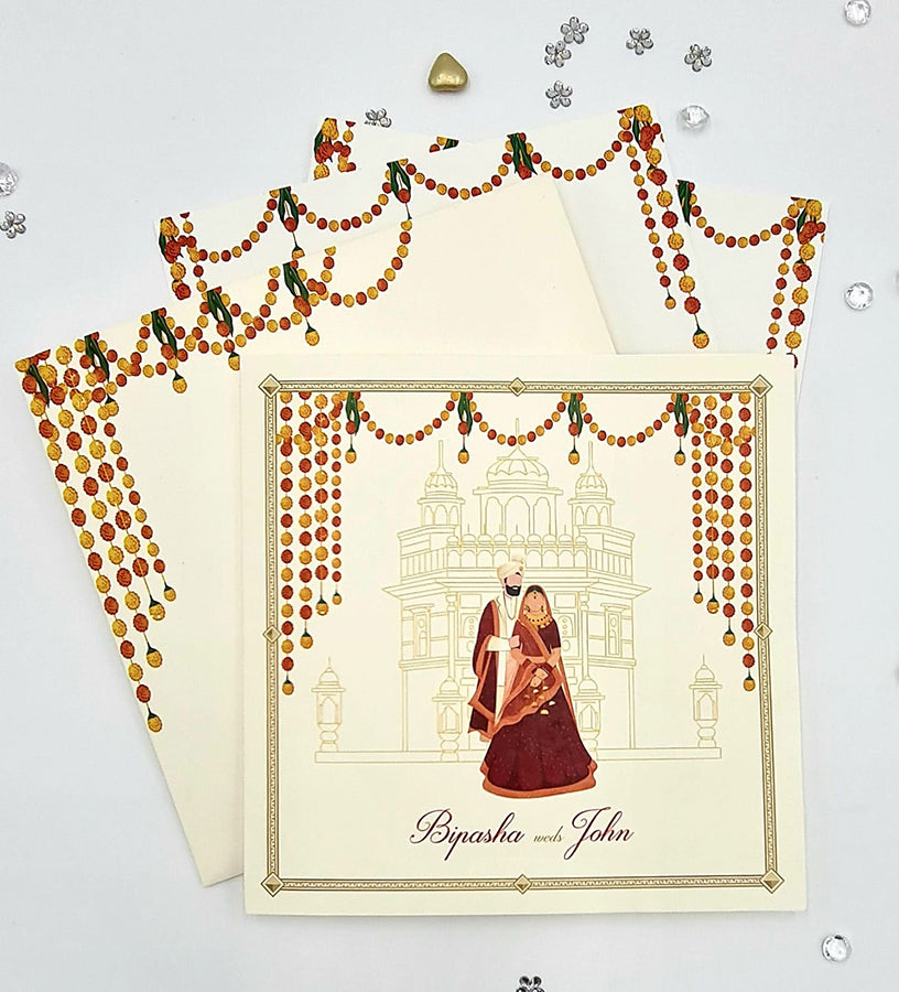 Large Square Asian Indian style Caricature Invitation with matching en ...