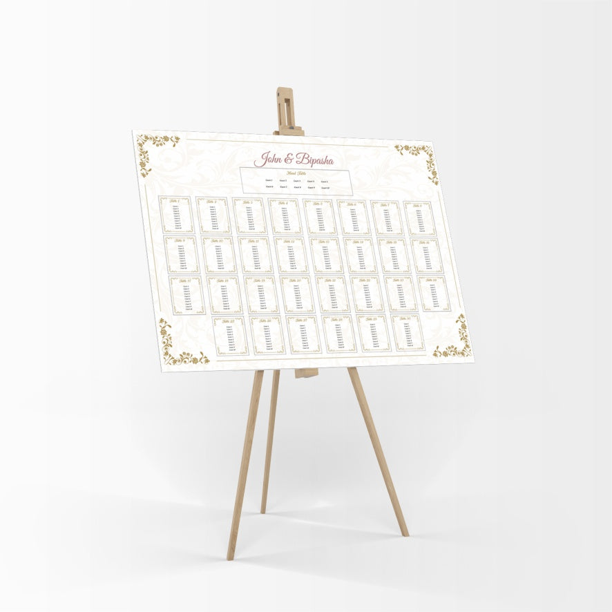 Gold Swirls Landscape Personalised Wedding Table Plan – A1 Table Plan ...
