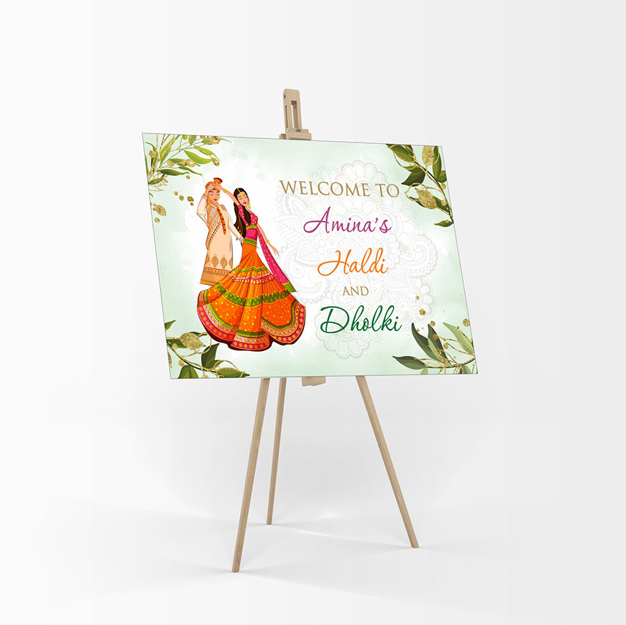 Haldi / Dholki 105 – A1 Mounted Welcome Poster – Shadicards.Com