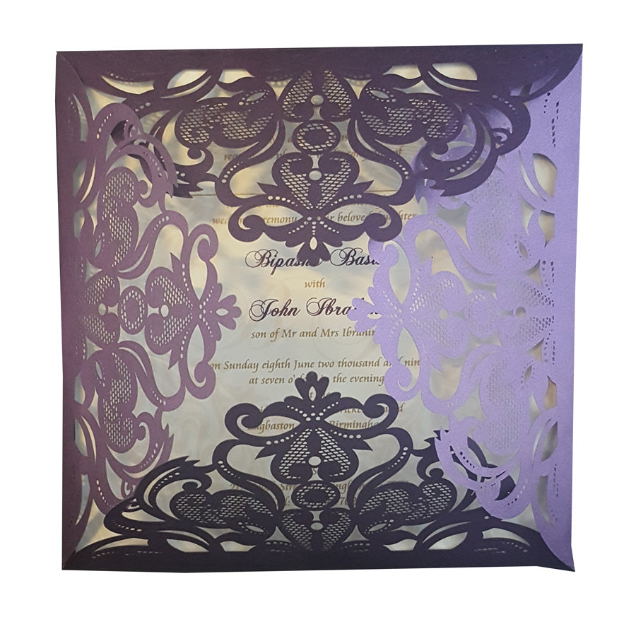 LC F001 Purple Lasercut Invitation – Shadicards.Com