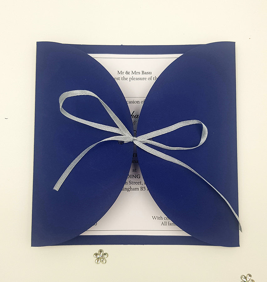 MCC Simple Blue With Silver Ribbon Gatefold Invitation – Shadicards.Com