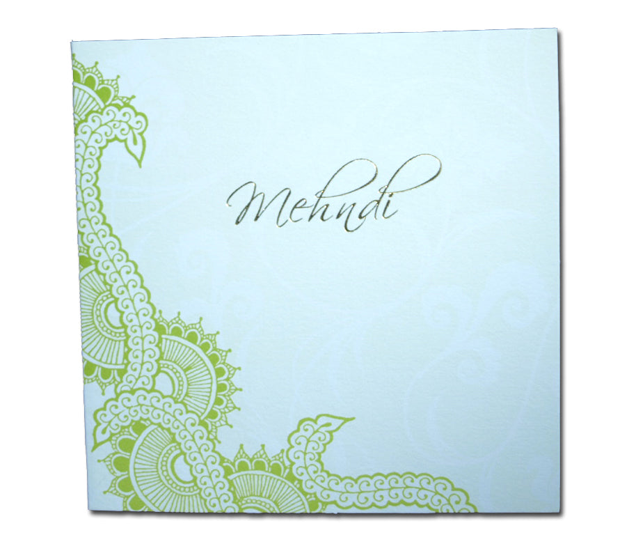 MND01G Green henna design mehndi invitation card – Shadicards.Com
