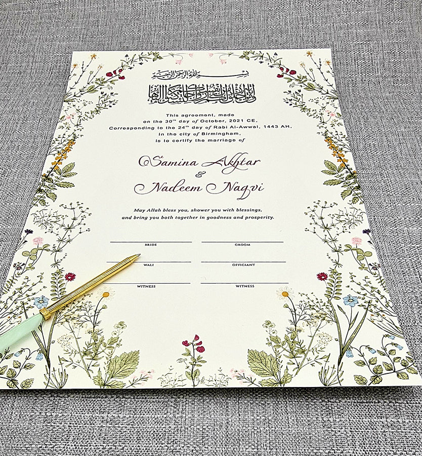 NK 126 Floral Border Custom Made Nikah Nama for Islamic Weddings ...