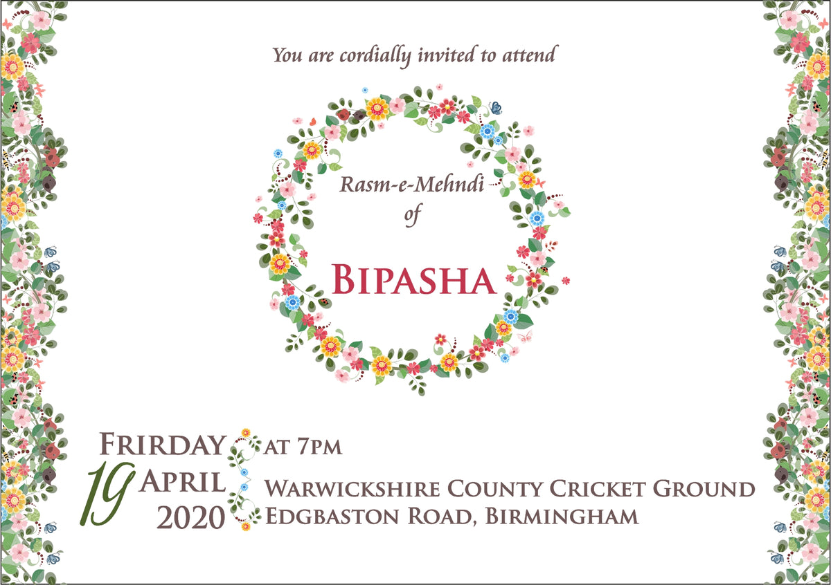 NZ 999 Colourful Floral Wreath Invitation – Shadicards.Com