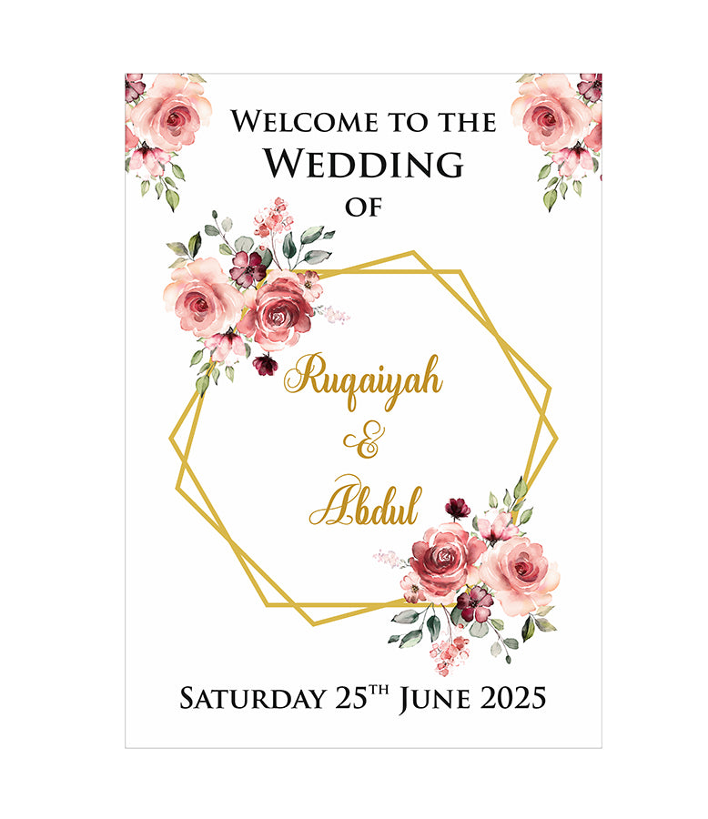 Peach & Gold Floral – A1 Mounted Welcome Poster – Shadicards.Com