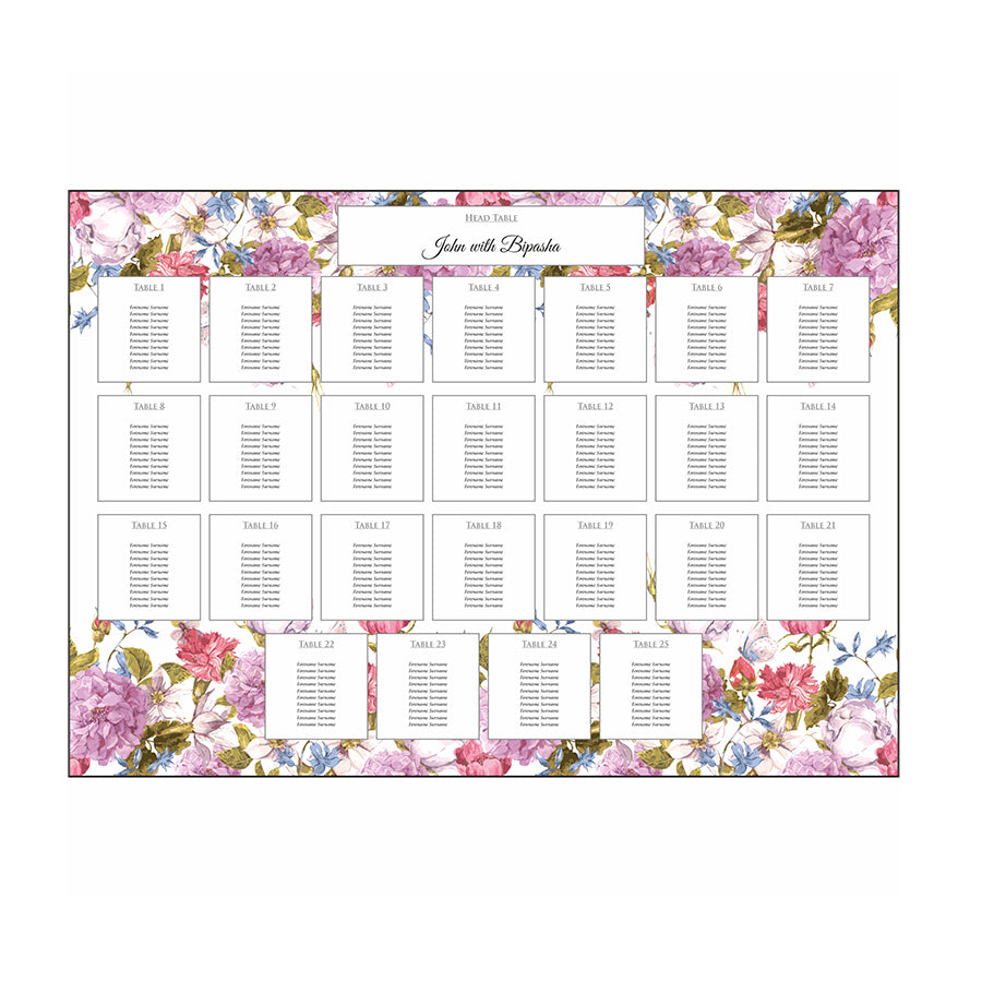 Watercolor Purple Floral Landscape A1 Table Plan - Customizable Seatin ...