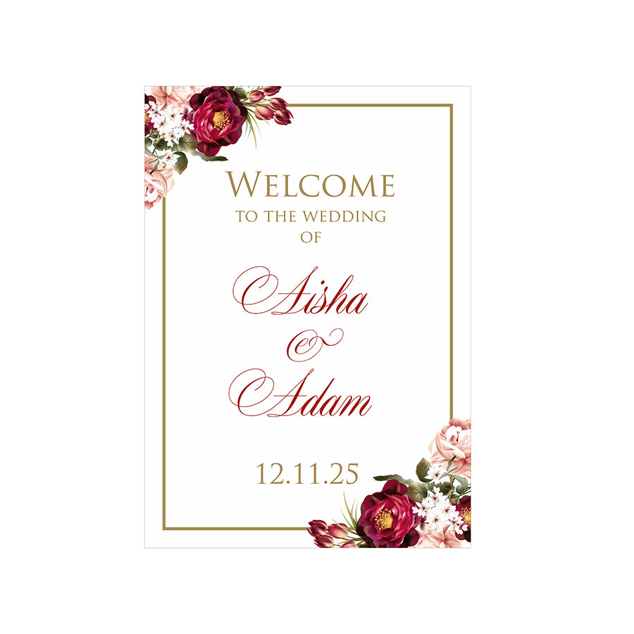 Red & Gold Floral – A1 Mounted Welcome Poster – Shadicards.Com