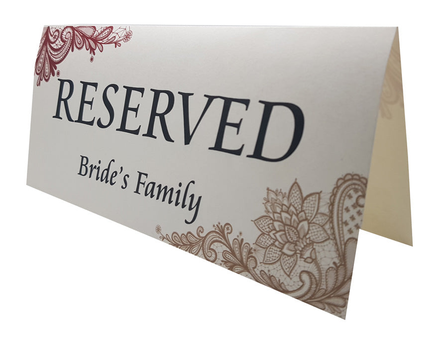 RV 101 Table Decor Reserved Card Bride's Family – Shadicards.Com