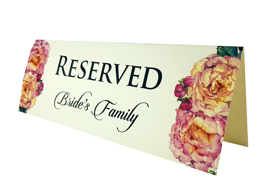 Brides Family Reserved Table Sign – Watercolor Floral Folded Place Car ...