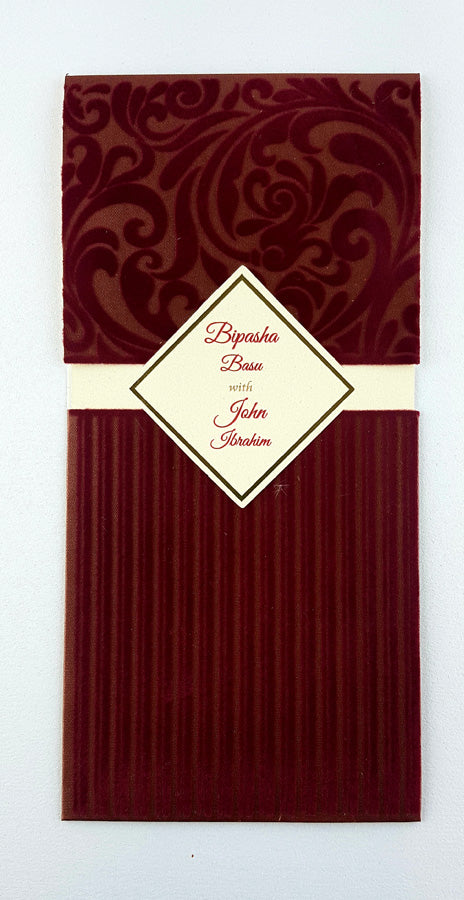 Maroon Velvet Pocket Wedding Invitation SC 2696 with Diamond-Shaped Ba ...