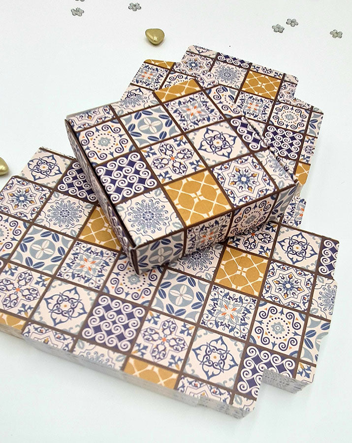 Moroccan Print Square Favour Box - Elegant Blue & Orange Wedding Gift ...