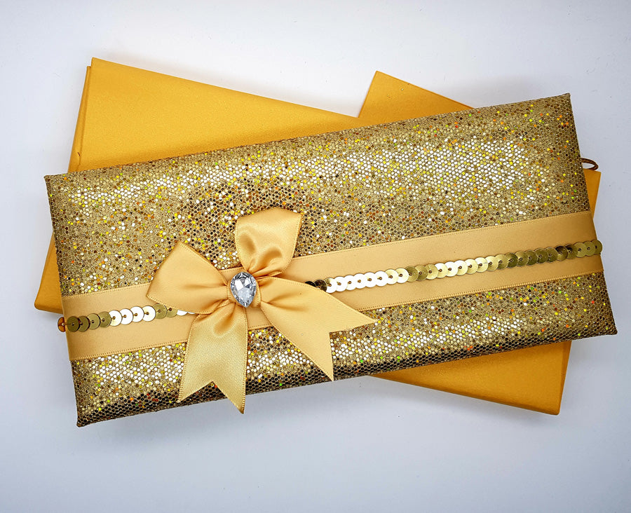 Padded Gold Glitter Asian wedding invitation card T067 Gold ...