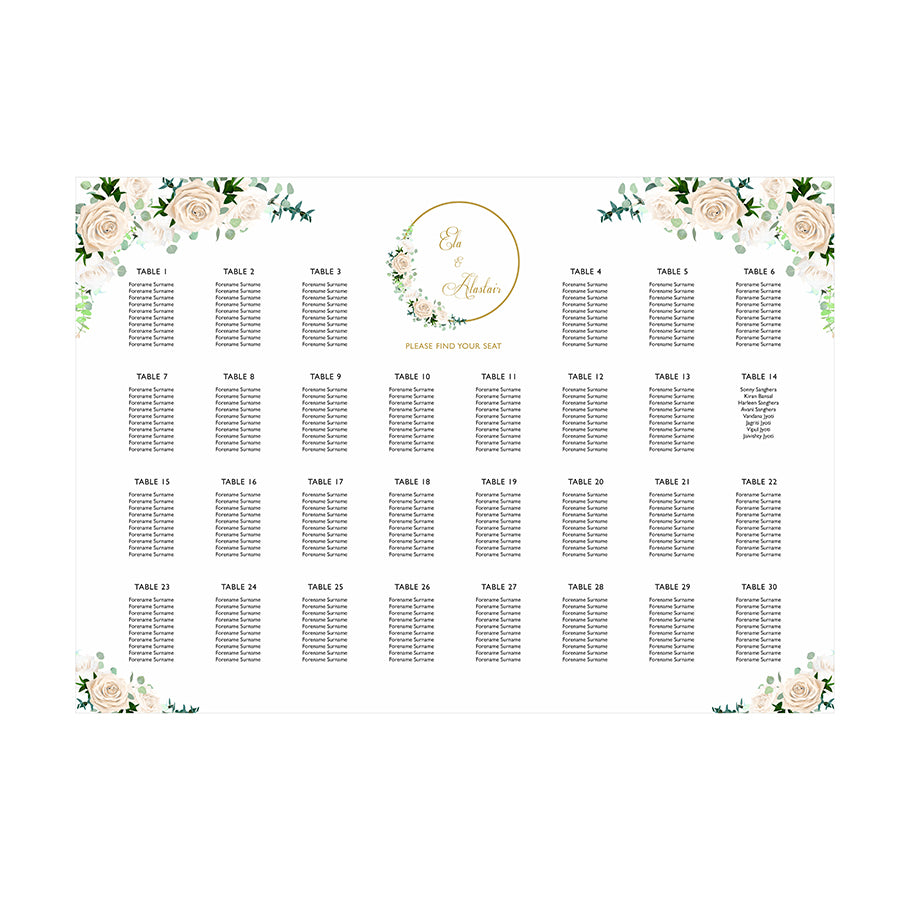 Landscape Personalised Wedding Table Plan 990 – A1 Table Plan ...