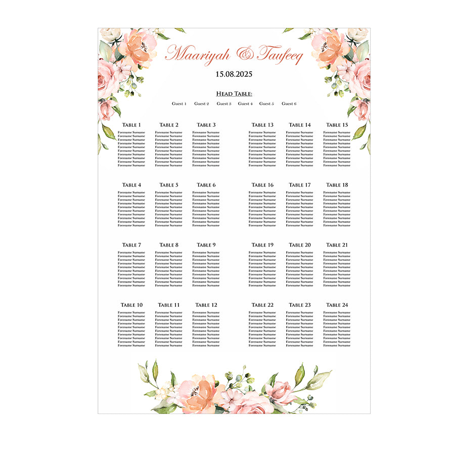 Portrait Personalised Wedding Table Plan 1105 – A1 Table Plan ...
