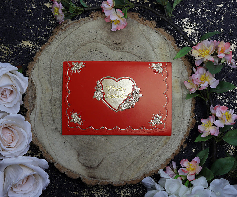 W020K01 Cherry red heart flowers wedding invitations – Shadicards.Com