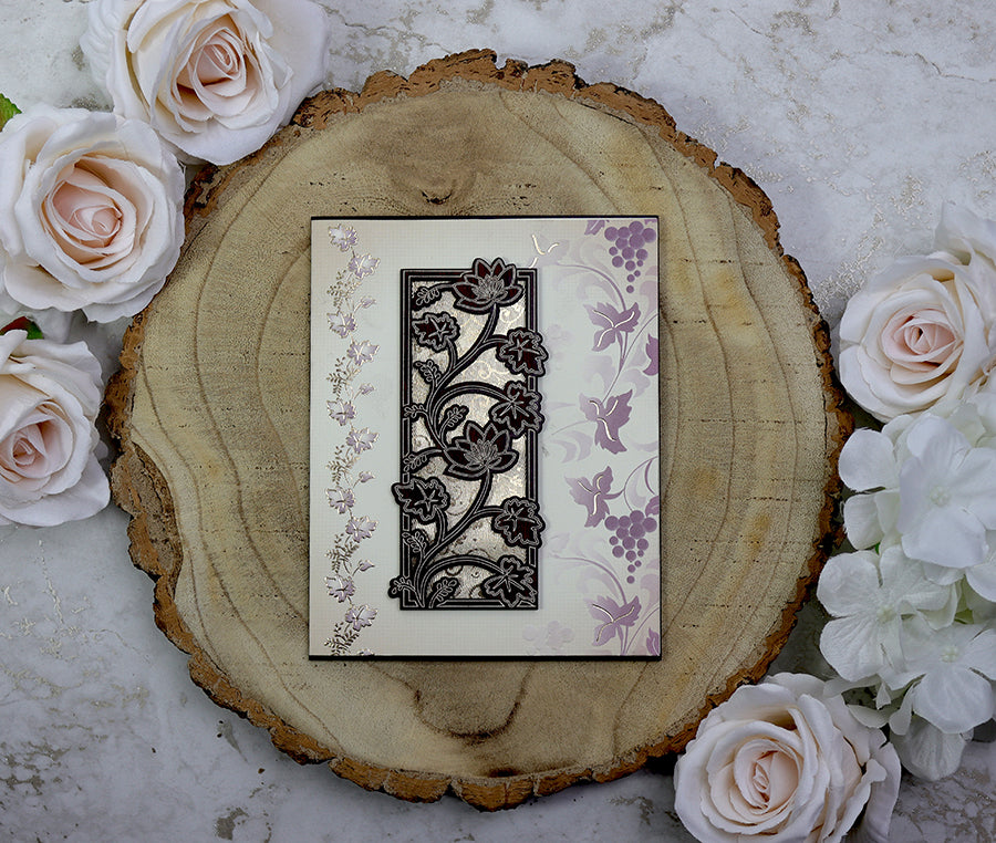 WN065 Brown Square Carved Wooden Stalks Invitation - Ivory Cardstock w ...